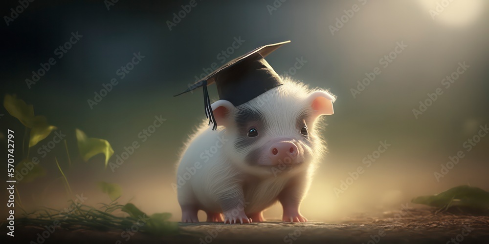 little pig wearing graduation hat illustration, generative AI ...