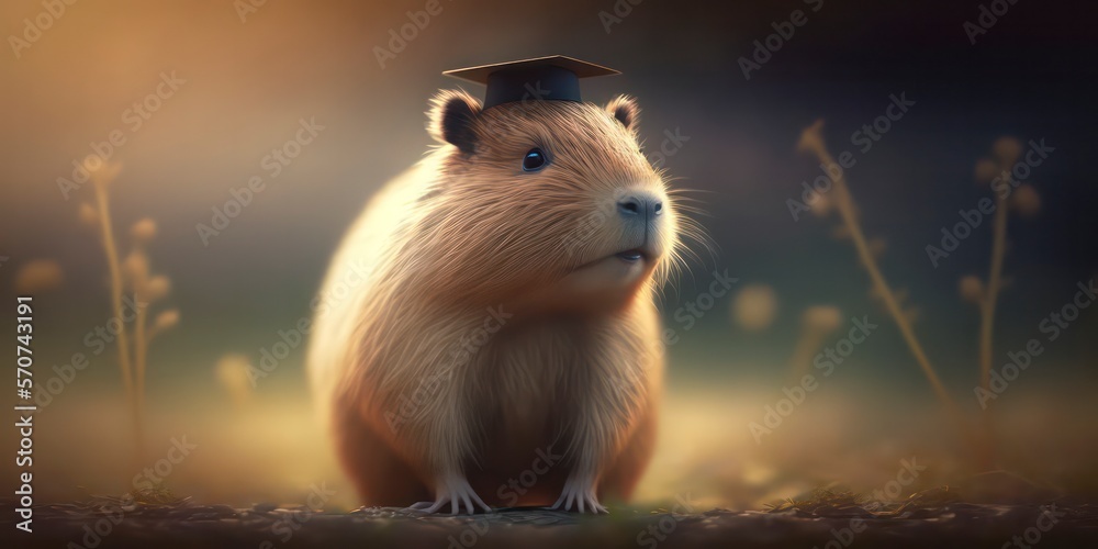 capybara graduation hat illustration, generative AI, Capybara ...