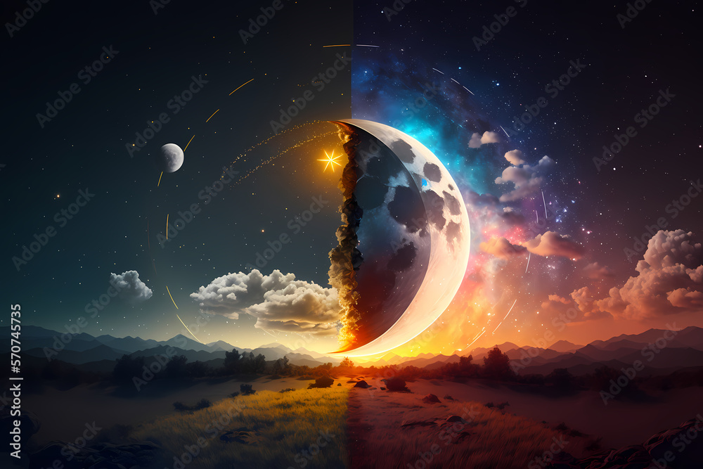 Day and night time change concept, 24 Hours. from morning till dawn ...