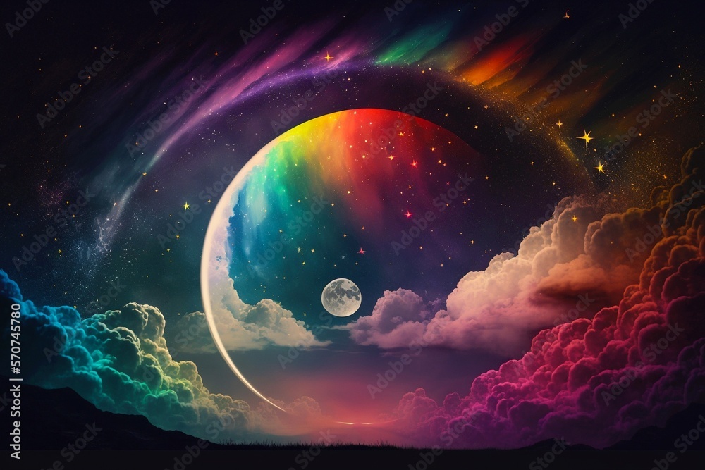 Fairytale night astronomy moonlight landscape. Magical night background ...