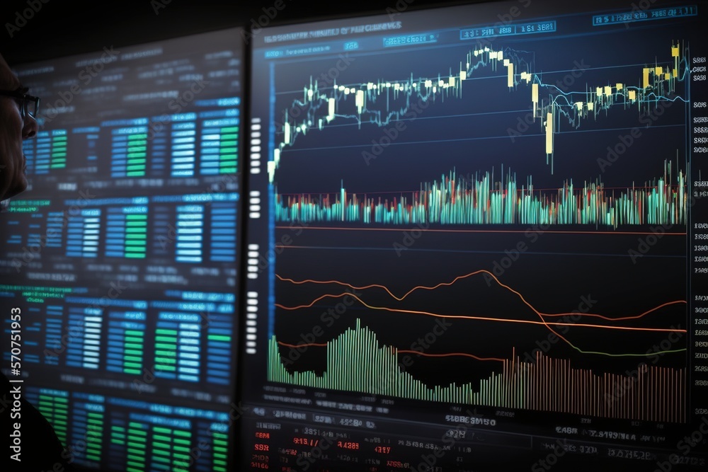 Economic outlook in charts on a monitor, recession forecast for 2024 ...