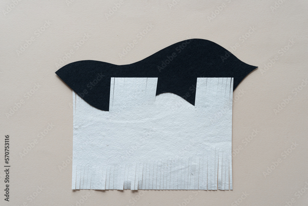 combined black and white abstract paper shapes - some with fringe edges ...