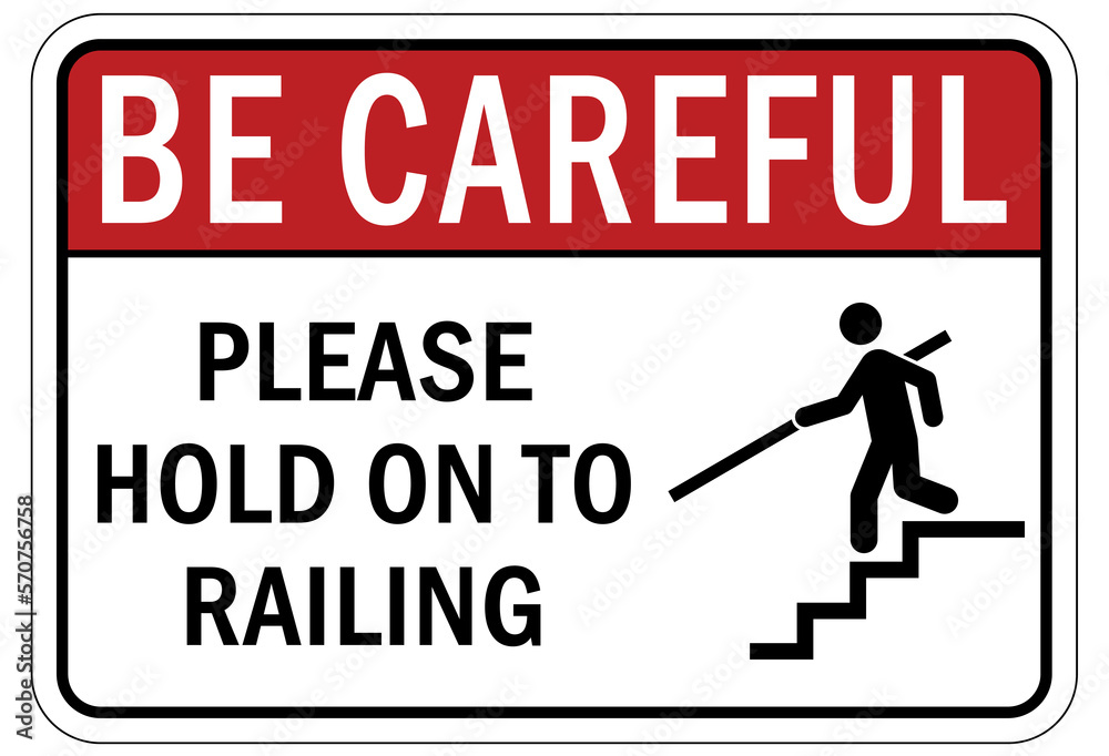 Use handrail sign and labels please hold on to railing Stock Vector ...