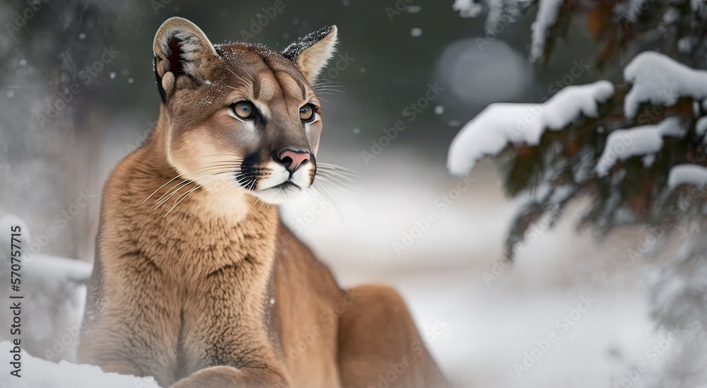Cougar a large cat also called a Puma or Mountain lion. Head shot of a ...