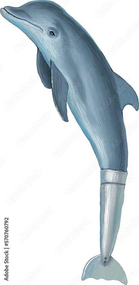 Dolphin with a prosthetic tail. Dolphins are aquatic mammals of the ...