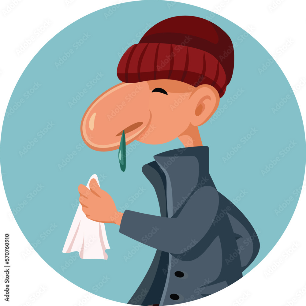 Vektorová grafika „Sick Man Having Green Mucus Problems Flu Infection ...