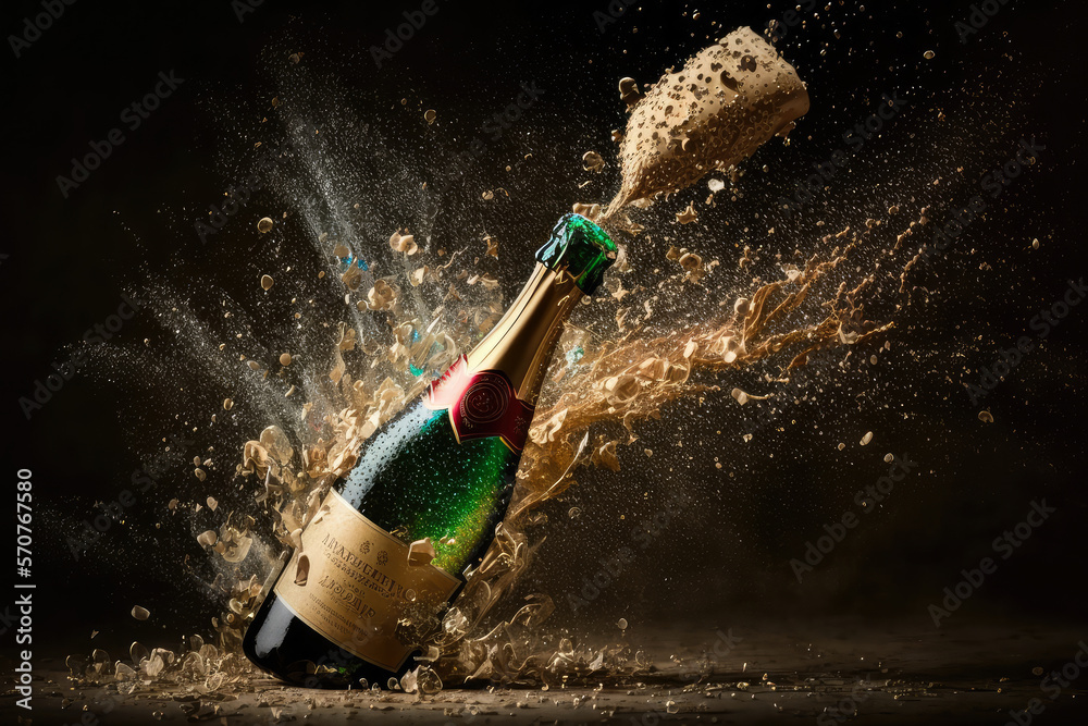 Pop the Cork: A cork popping off a bottle of champagne with glasses ...