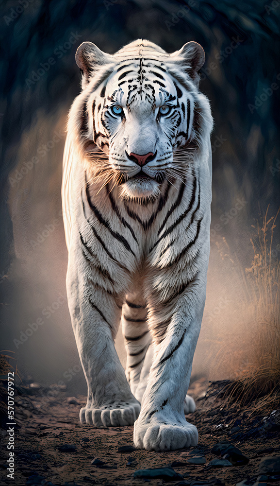 Wild white tiger looking back or eye to eye in the jungle. Stock ...