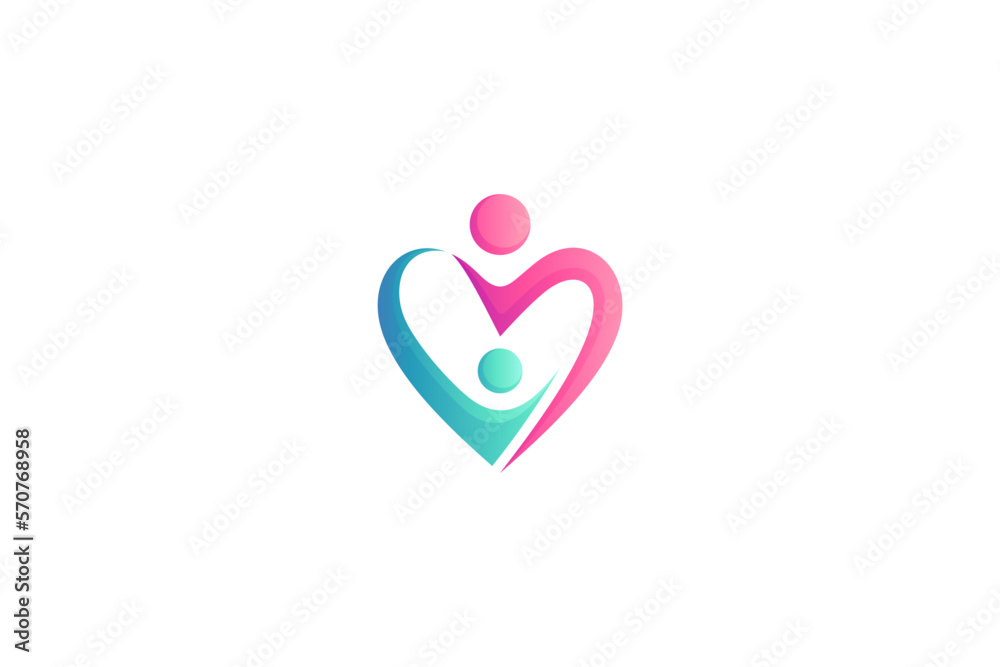 Care love logo with parent and child symbol in simple design style ...