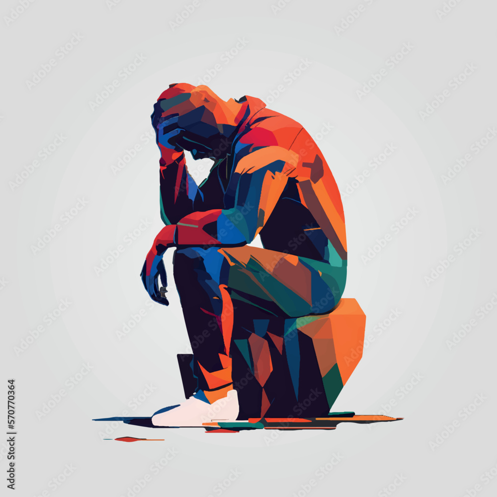 Poster illustration of a man suffering from depression and sadness ...