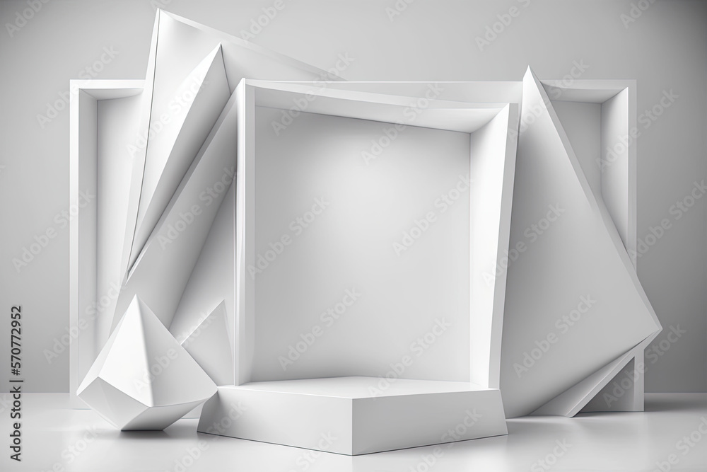 Soft light white abstract stage in elegant futuristic geometric style ...