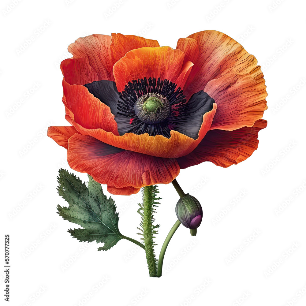 Poppy Flower Design Elements Isolated on Transparent Background: A ...