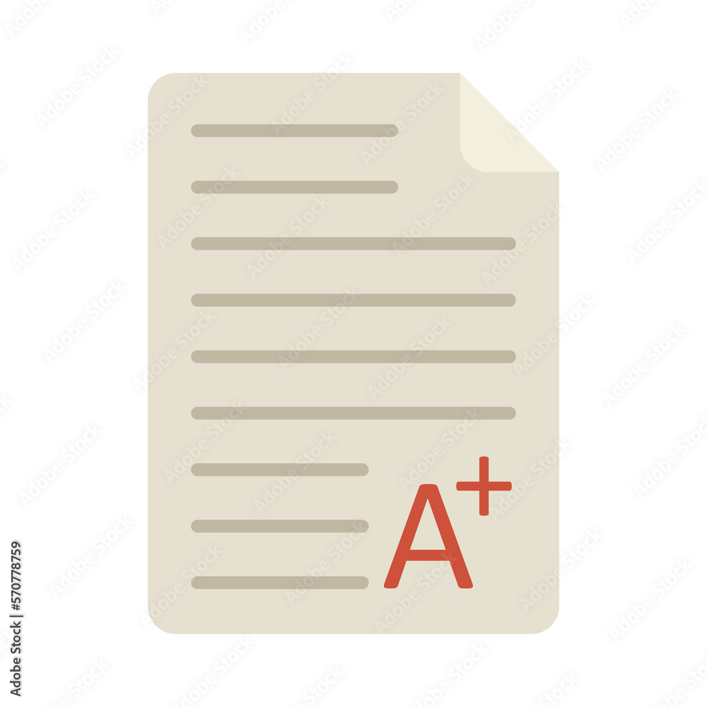 A plus exam paper flat vector illustration clipart isolated on white ...