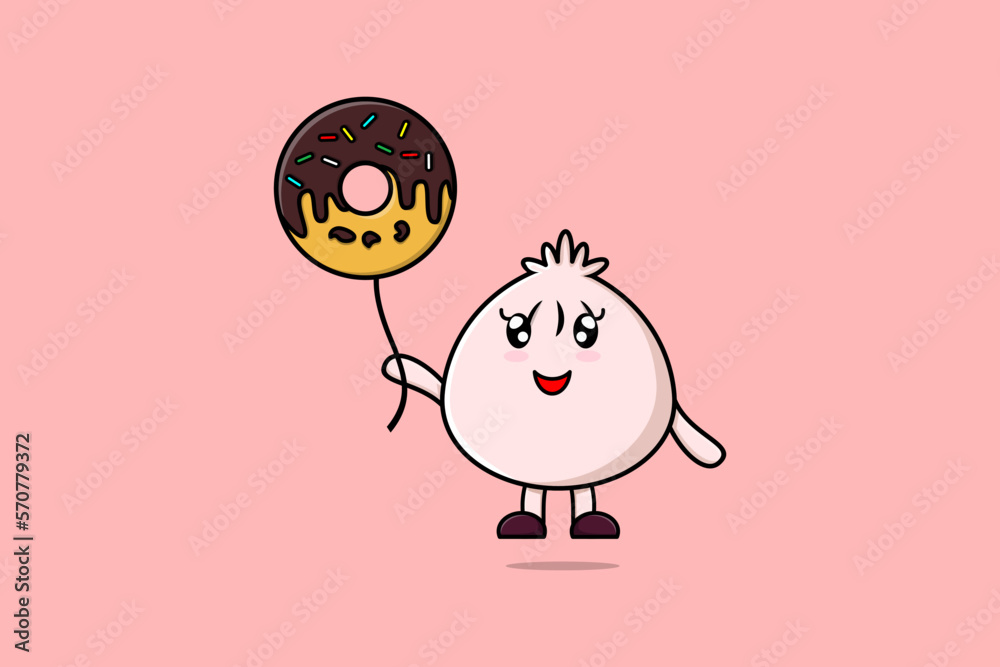 Cute cartoon Dim sum floating with balloon cartoon vector illustration ...