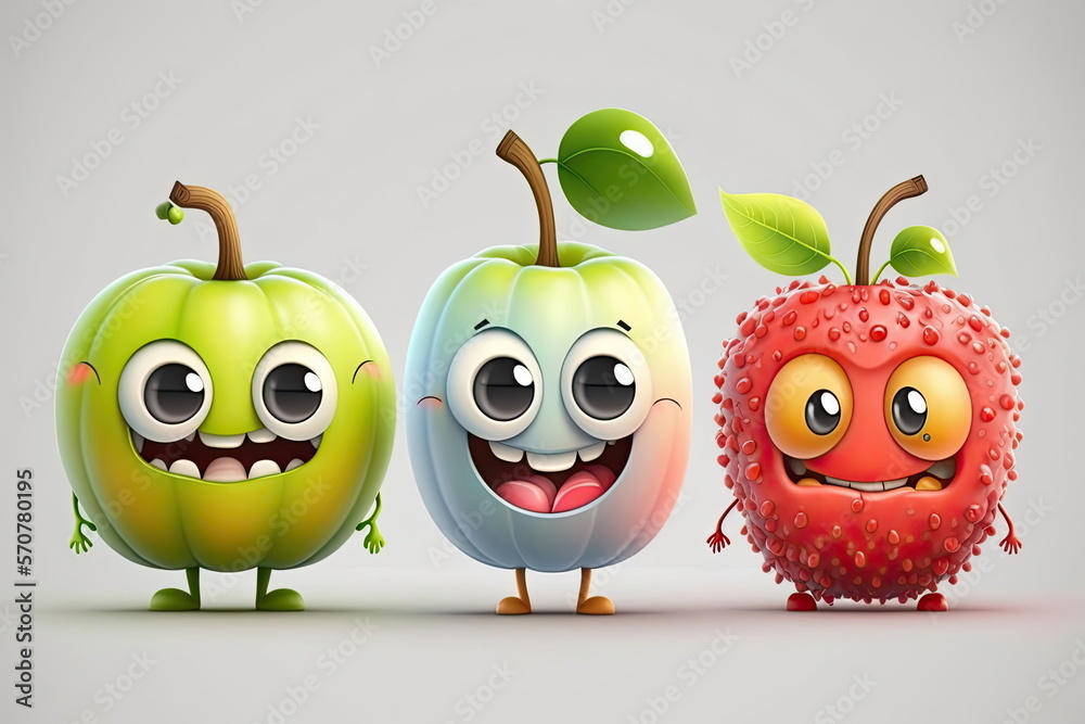 cartoon characters of fruit, happy and smile, cute fruit monsters ...