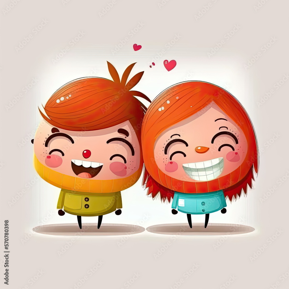 smile couple stricker cute cartoon, love character, vector, white ...