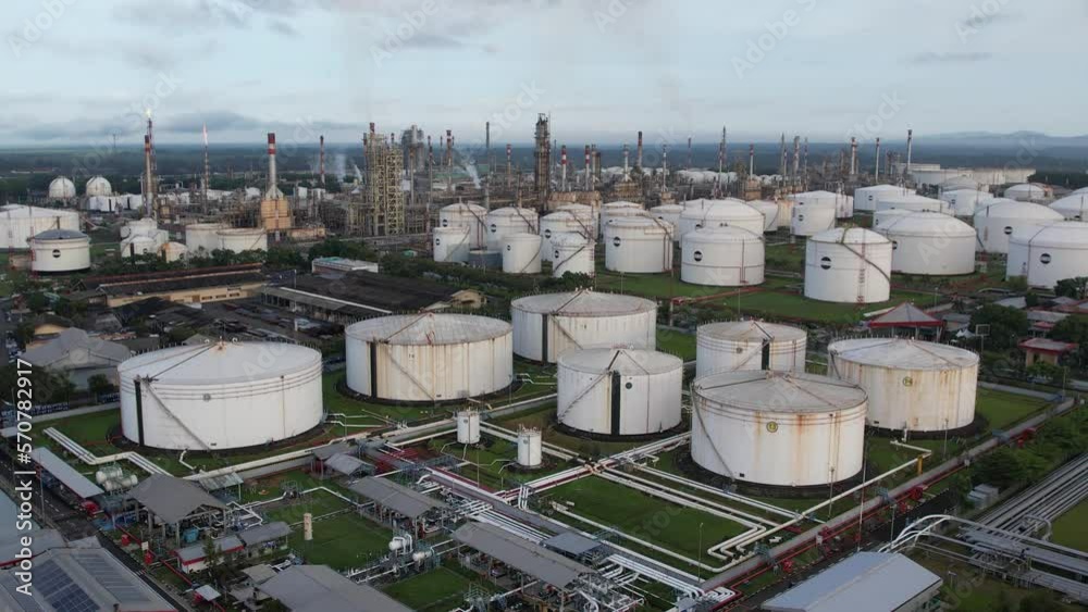 Biggest Fuel terminal in Indonesia, View of tank with oil refinery and ...
