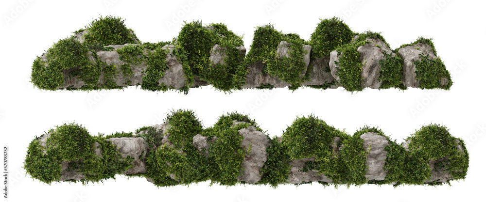 Architectural and landscape concept. Top and side view grey stone with ...