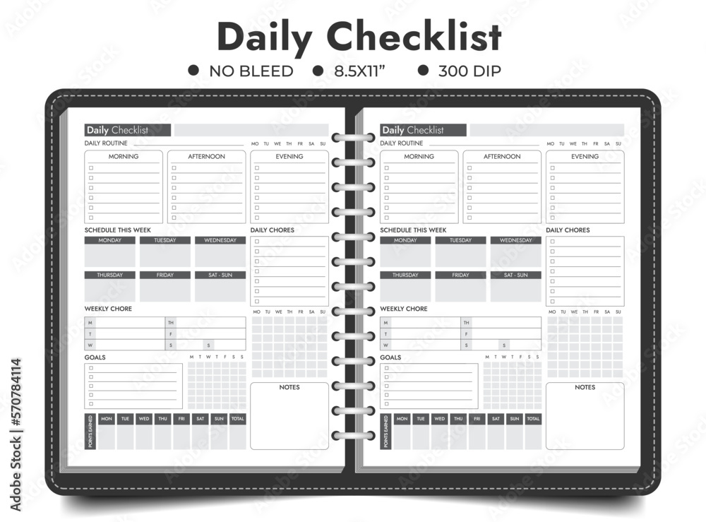 Daily checklist routine log planner notebook page, printable tracker ...