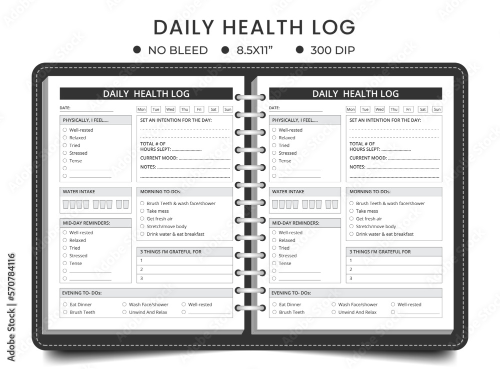Daily checklist routine log planner notebook page, printable tracker ...