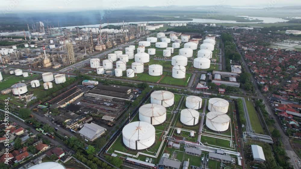 Video Stock Biggest Fuel terminal in Indonesia, View of tank with oil ...