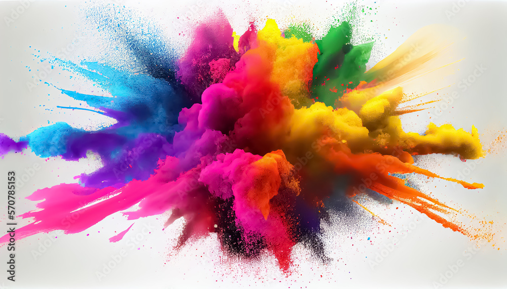 colorful rainbow holi paint color powder explosion white background ...