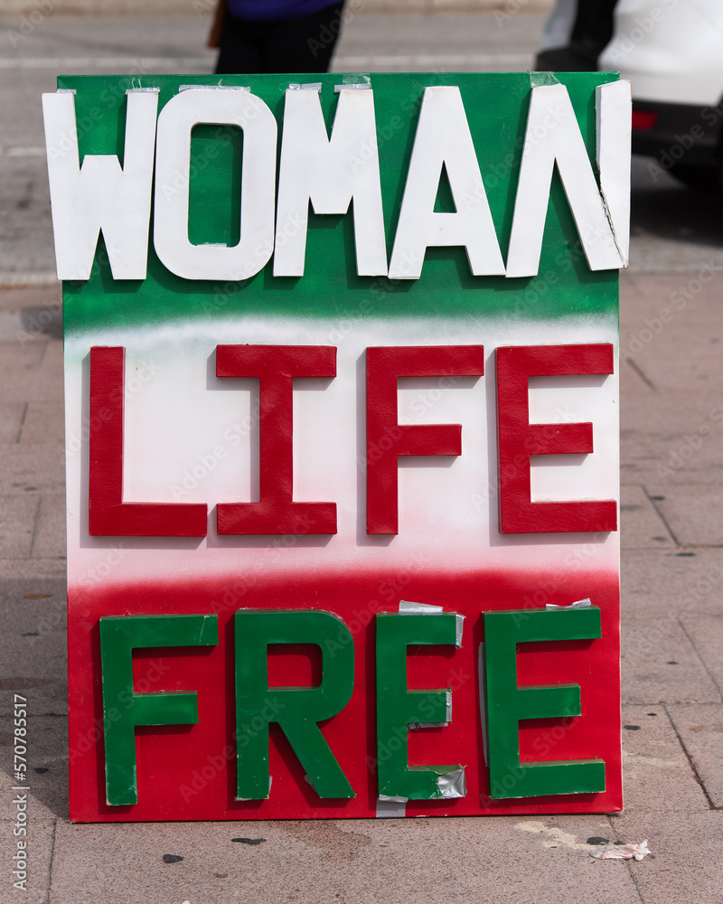Woman, Life, Freedom Sign at the Female Led Protest Against the Iranian ...