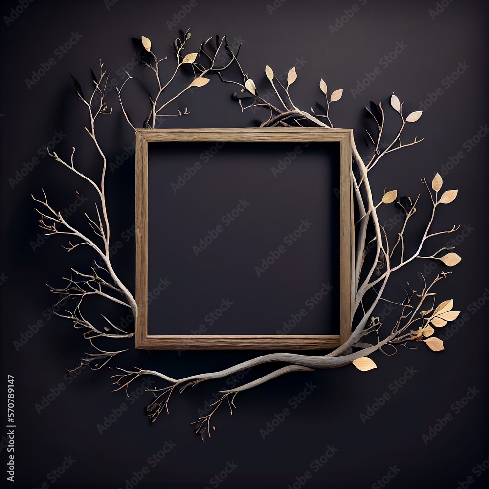 ภาพประกอบสต็อก Woodland Wonder: A Tree Branch Frame, The Natural Touch: A Blank Frame of ...