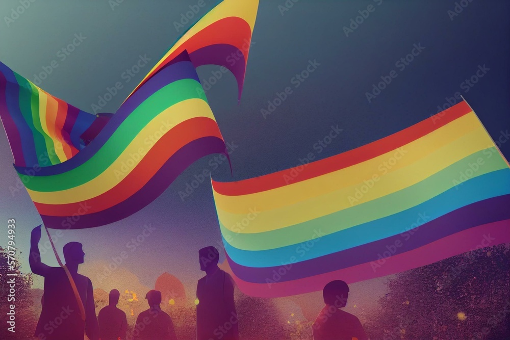 Gay pride rainbow LGBT flag with men couple paper shapes. LGBT social ...