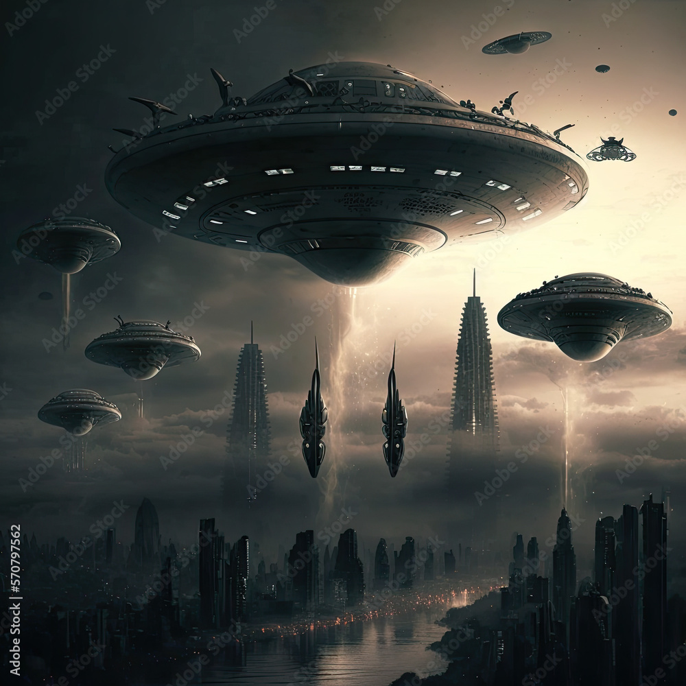 Earth is invaded by aliens created using Generative AI technology Stock ...