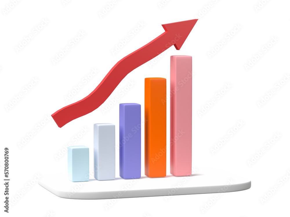 3D rendering, Growing graph bar diagram isolated on transparent ...