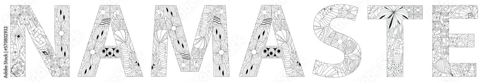 Word NAMASTE for coloring. Vector decorative zentangle object for any ...