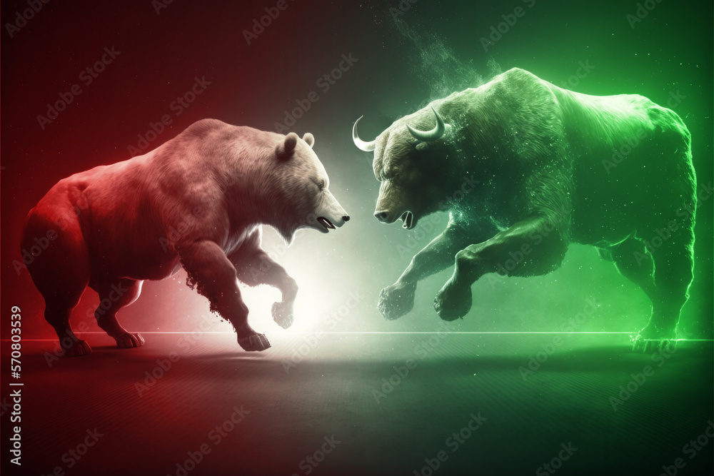 Bull and bear fighting, concept of stock market exchange or financial ...