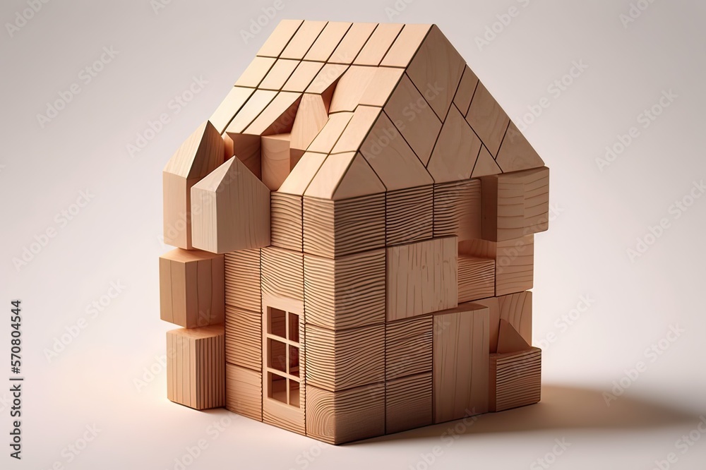 Isolated Wooden Block House on White Background: Studio Shot. Photo AI ...