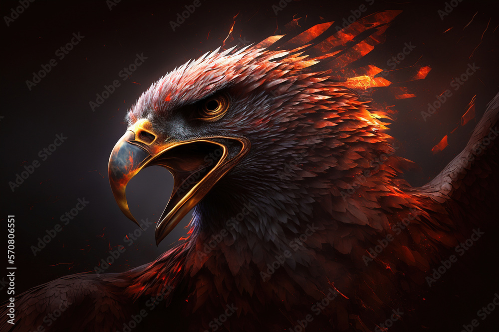 Beautiful golden eagle in red flames, fantasy, generative AI Stock ...