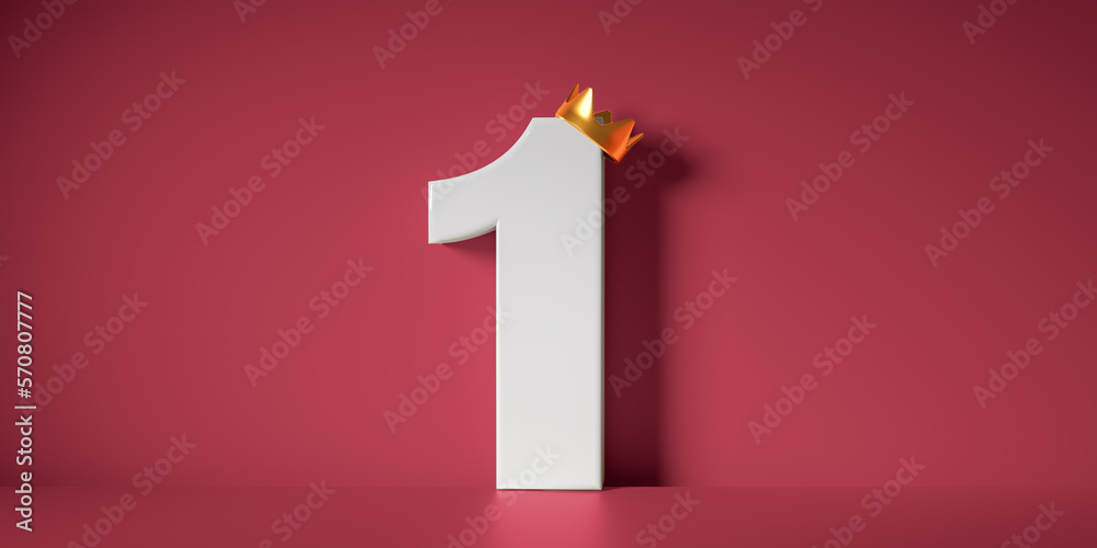 Winner concept. White number one with gold crown for champion or winner ...