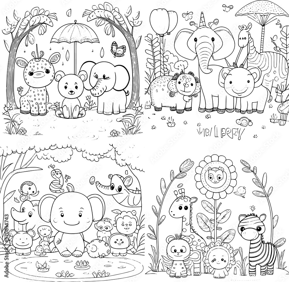 black and white coloring page for kids, line art, simple cartoon style ...