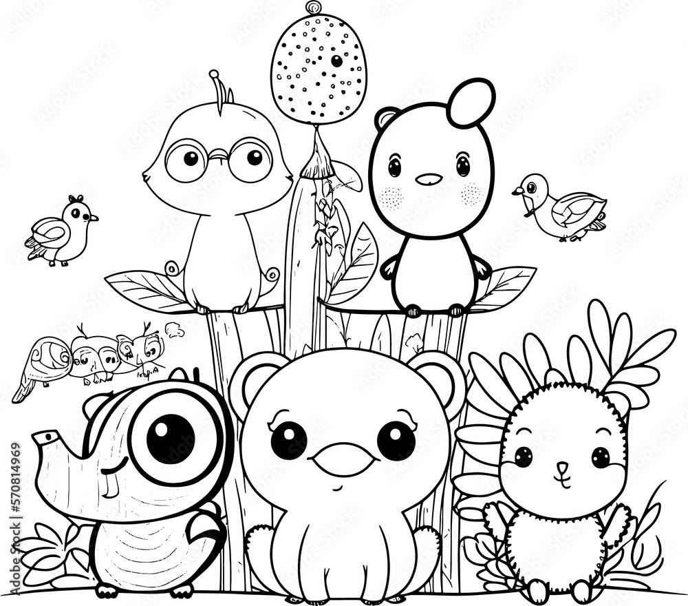 black and white coloring page for kids, line art, simple cartoon style ...