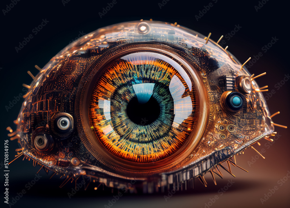 Illustration of futuristic human eye with electronic elements, AI ...