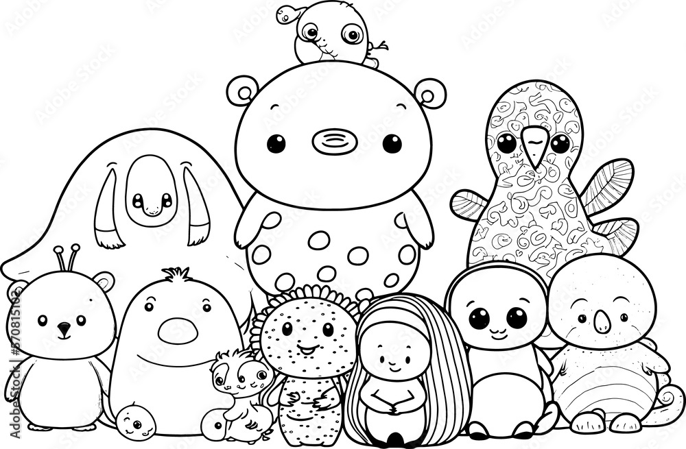 black and white coloring page for kids, line art, simple cartoon style ...