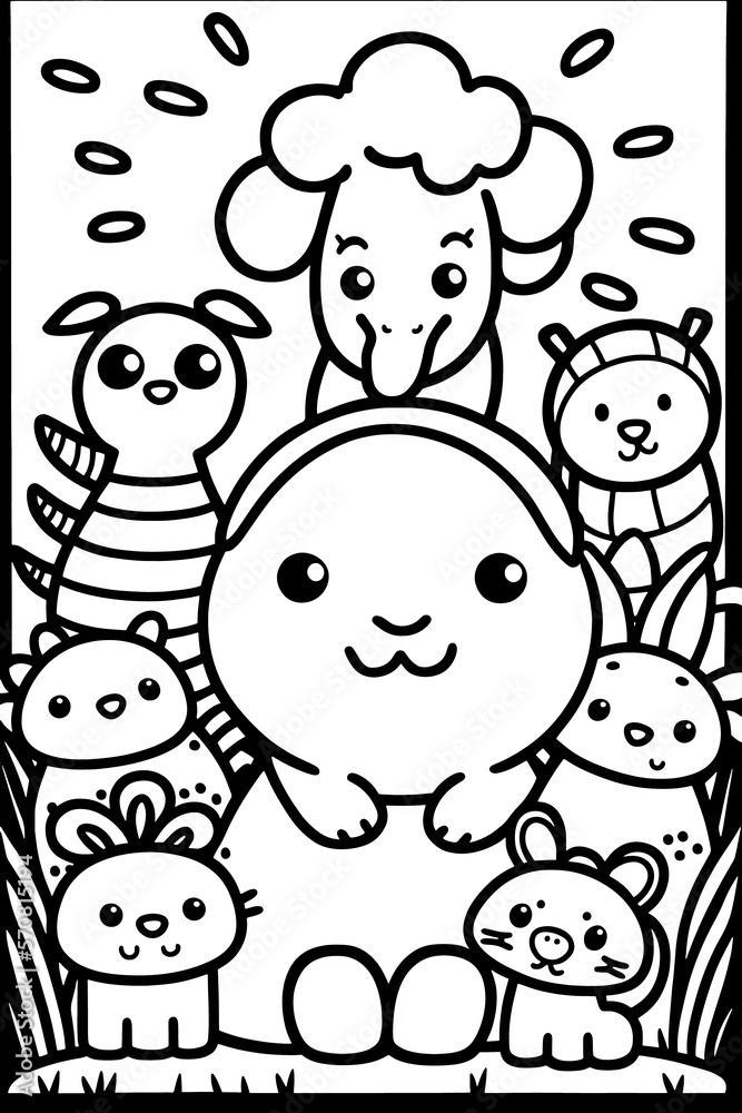 black and white coloring page for kids, line art, simple cartoon style ...