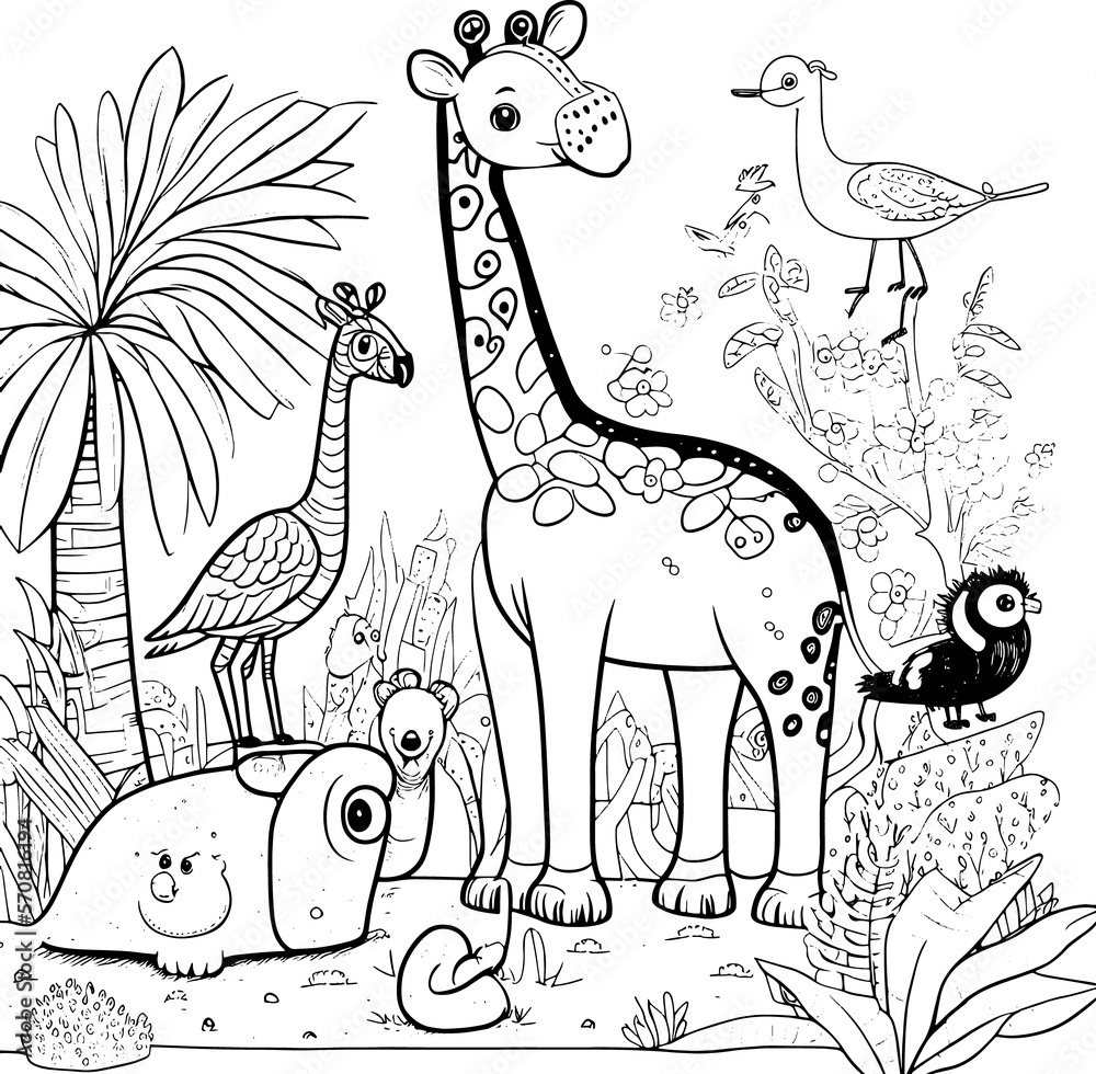 Black and white coloring pages for adults. Line art. Simple cartoon ...