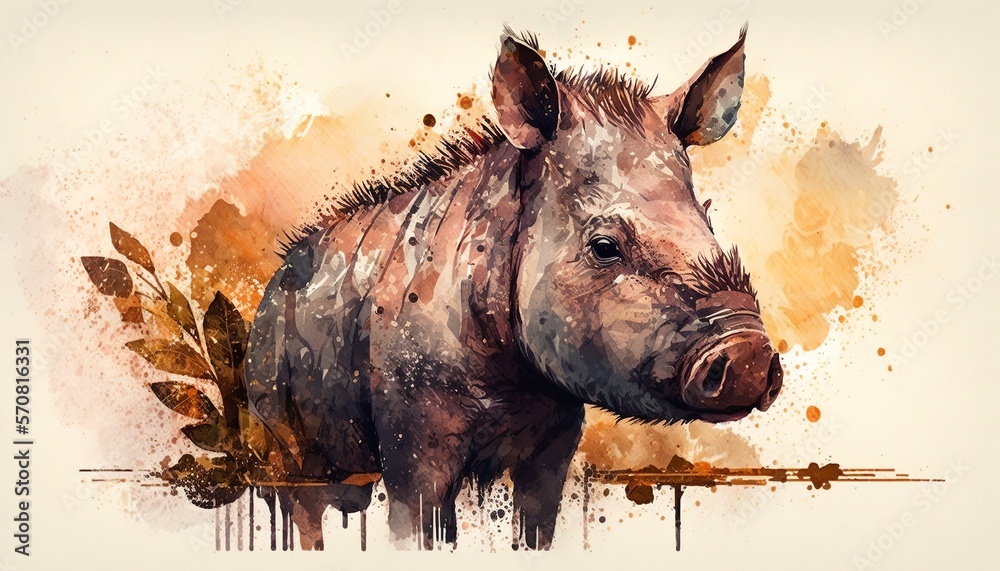 Animal hand drawings are made using the watercolor technique warthog ...