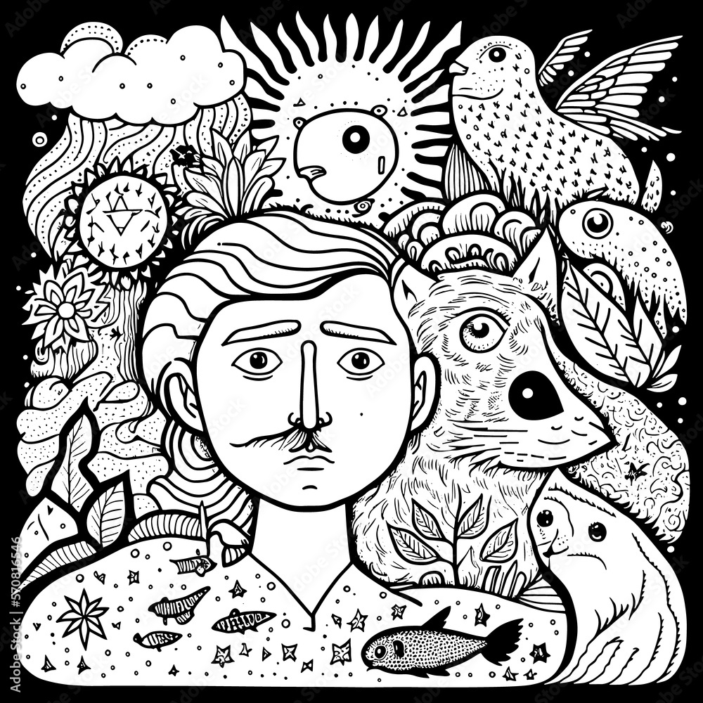 Black and white coloring pages for adults. Line art. Simple cartoon ...