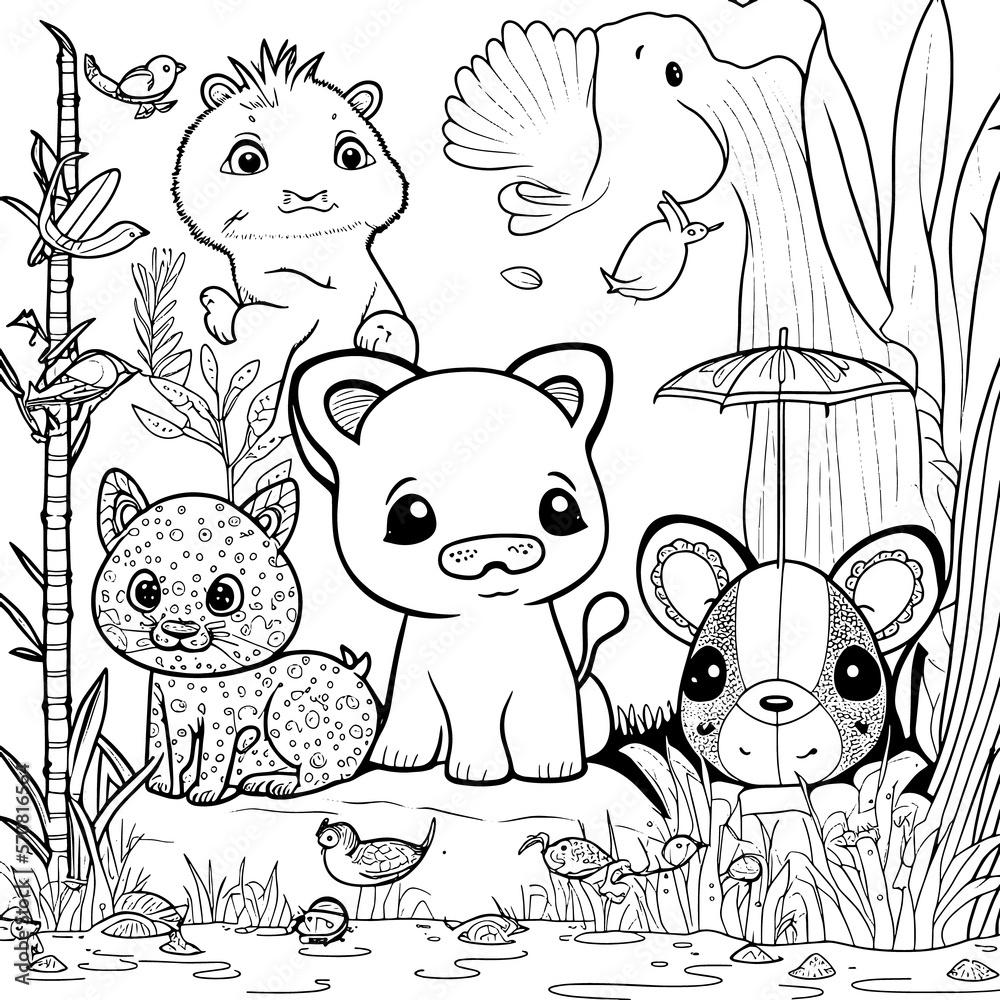 Black and white coloring pages for adults. Line art. Simple cartoon ...