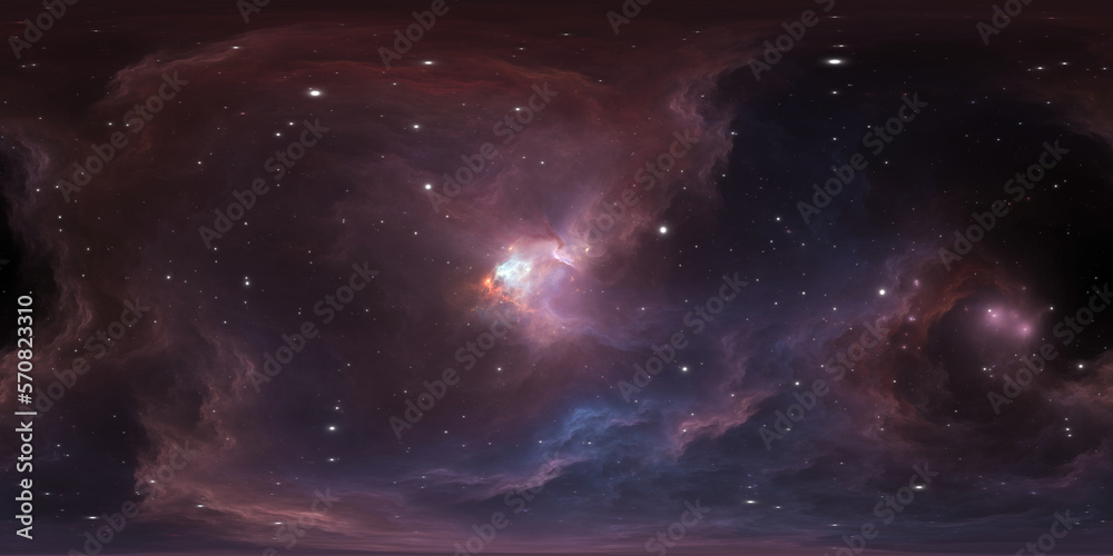 360 degree space background with nebula and stars, equirectangular ...