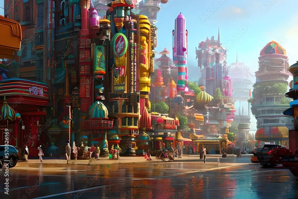 Colorful beautiful city Black ink flow: 8k resolution photorealistic ...