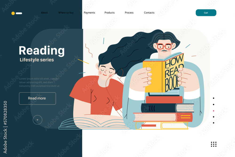 Lifestyle web template - Reading - modern flat vector illustration of a ...