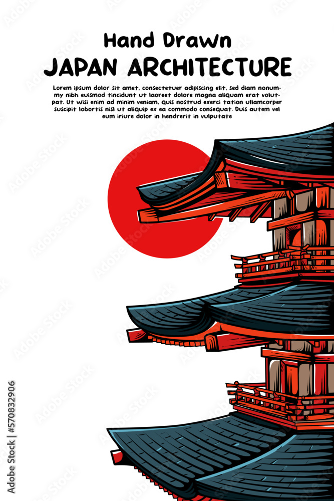 hand drawn japanese temple architecture wallpaper template for business ...