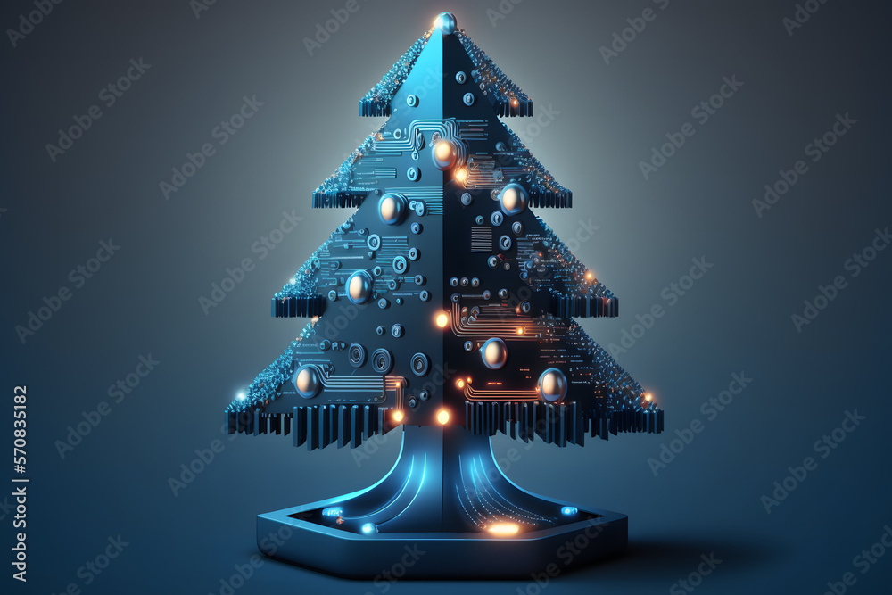 electronic christmas tree created with generative AI technology Stock ...